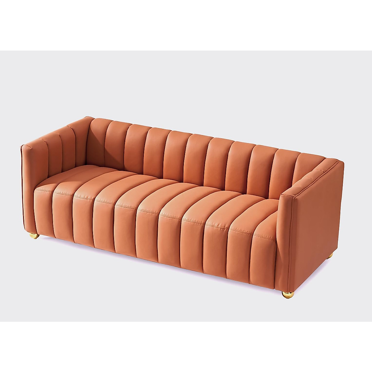 Container Furniture Glam Fabric Upholstered Solid Wood Frame 82.7" Art Deco Sofa for Living Room, Office, Sophisticated 3 Seater Couch, Orange