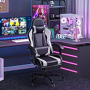 Homall Gaming Chair, Video Game Chair with Footrest and Massage Lumbar Support, Ergonomic Computer Chair Height Adjustable with Swivel Seat and Headrest (White)