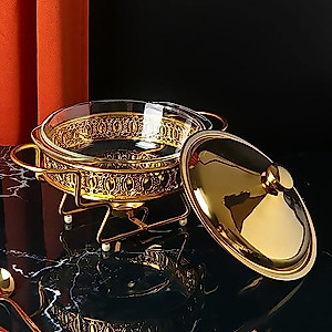 Hotpot Buffet Warmer Round Glass Buffet Warmer Multifunctional Solid Fuel Boiler Suitable for Kitchen Catering Wedding Party Events (Gold)