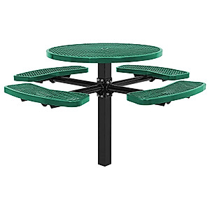 Global Industrial 46" Round Picnic Table, In-Ground Mount, Green
