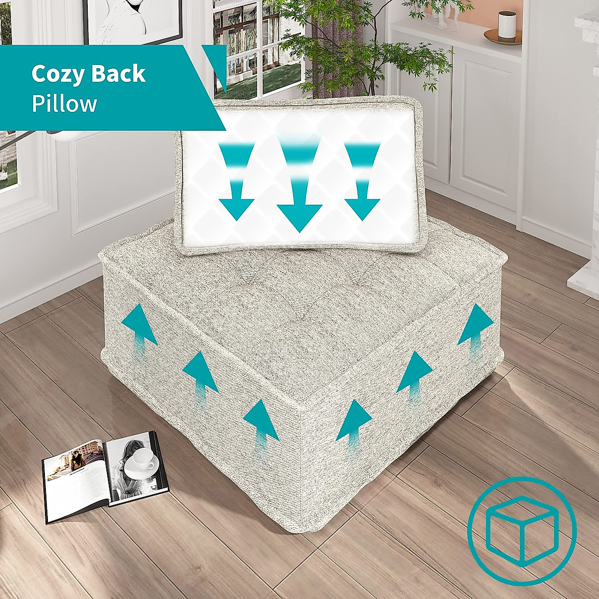 BALUS Sectional Sofa Couch, Modern Floor Sofa Couch with Soft Fabric, Armless Design for Living Room, Bedroom, Free Combination,6 PCS Beige