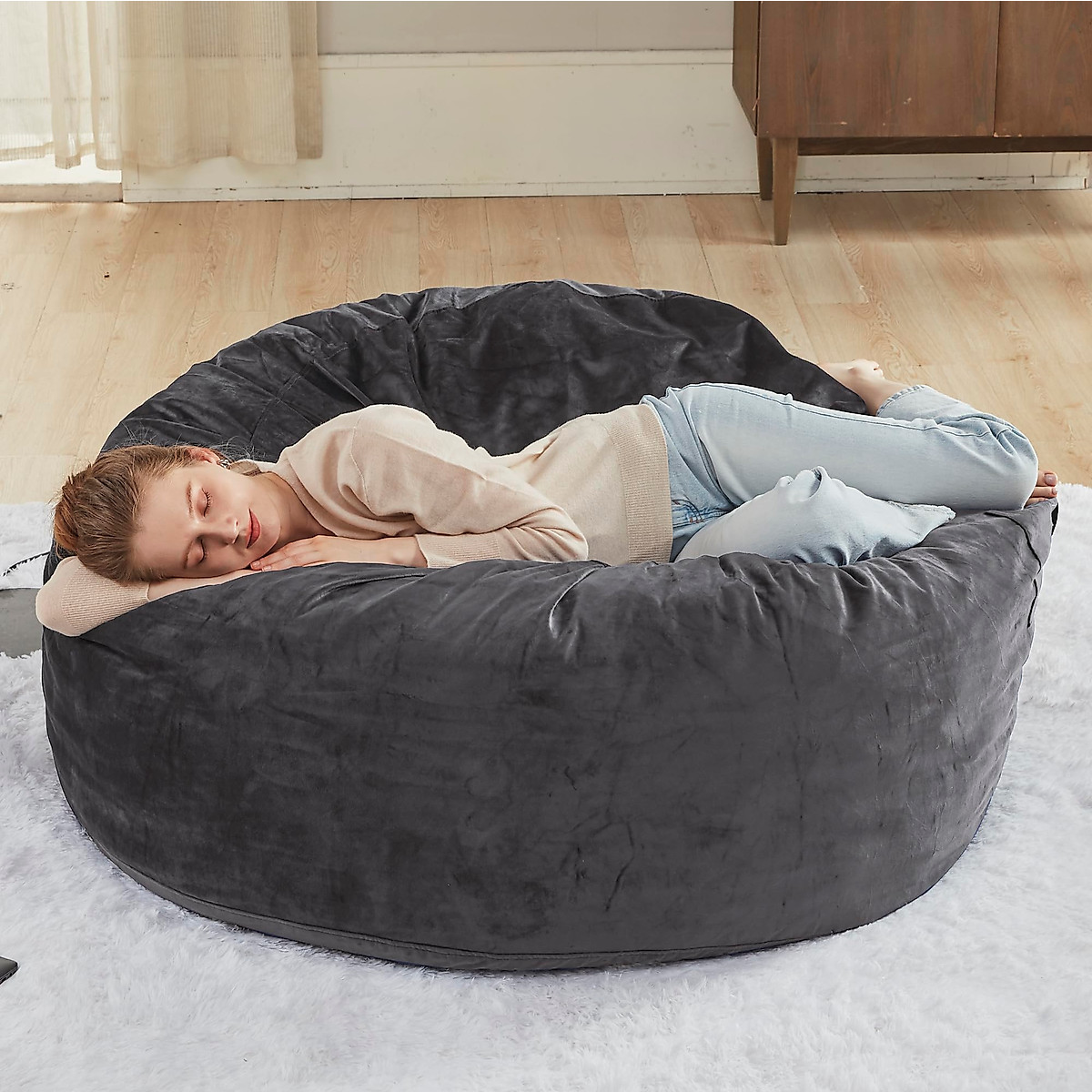 Codi Bean Bag Chair 4FT, Large Beanbag Seating for Adults, Urtra Soft Mink Bonded Material, Charcoal Dark Grey, 4ft, 48x48x26 Inch