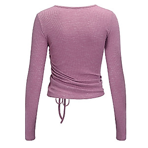 Workout Tops for Women Long Sleeve Fitted Ruched Drawstring(Mauve Heather,S)