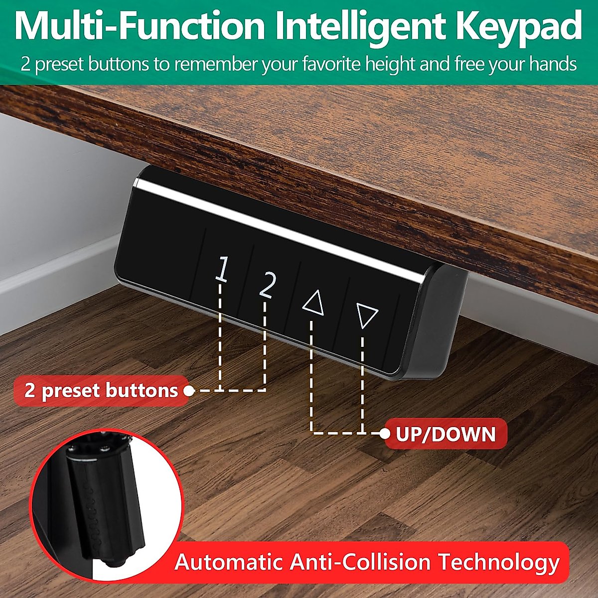 PayLessHere 48 Adjustable Height Standing Desk Computer Desk with Large Space and Headphone Holder Office Desk with Electric Lifting and 2 Memory Function for Office Meeting Room,Brown