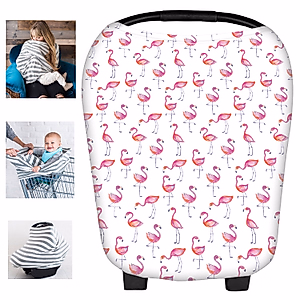 Multi-Use Flamingos Milk Yarn Nursing Breastfeeding Cover Baby Car Set Cover Canopy Shopping Cart Cover Swaddle Blanket for Infants Newborns Toddlers Shower Gift