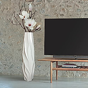 Large Floor Ceramic Vase 24 Inches Tall,White Modern Flower Tall Vases for Office, Home,Farmhouse,Living Room Décor,Simple Origami Design Fall Decorative Porcelain Flower Arrangement Vase Ideal Gift