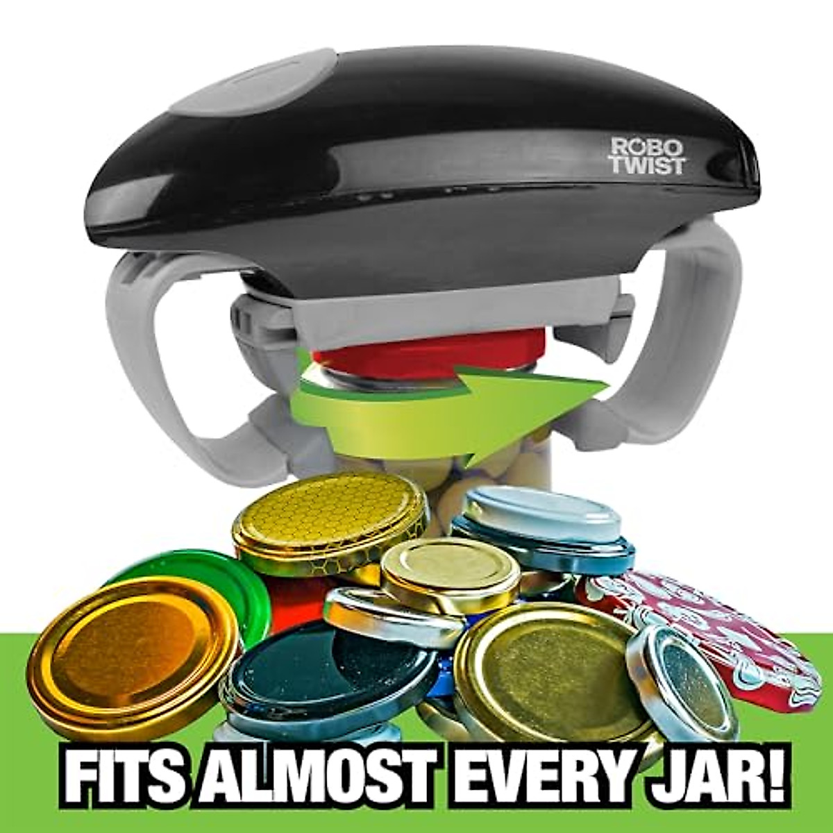 Robotwist Jar Openers Top Rated for Seniors, Automatic Jar Opener, Deluxe Model with Improved Torque, Robo Twist Kitchen Gadgets for Home, Handsfree Easy Jar Opener – Works on All Jar Sizes, Black