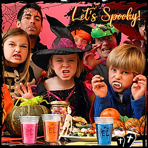 Meanplan 90 Pcs 12 oz Halloween Plastic Party Cups Disposable Clear Cups Scary Printed Party Cups Happy Halloween Cups for Liquor Coffee Juice and Hot Cold Drinks Party Supplies (Scary Style)