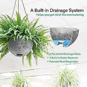 VIVOSUN 2 PCS Hanging Planters, 10 Inch Flower Pots with Drainage Holes, Indoor and Outdoor Hanging Basket, Marble Pattern