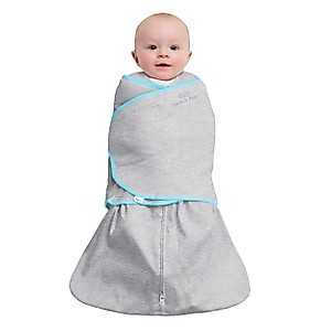 HALO Baby Sleepsack Swaddle Wearable Blanket, 3-Way Adjustable Infant Sleepsack, TOG 1.5, Ideal Temp, Heather Grey/Aqua, Newborn, 0-3 Months, 6-12 Pounds