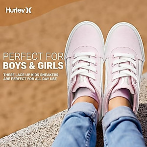 Hurley Boardy Kids Lace Up Canvas Sneakers – Low Cut Skateboarding Shoes for Kids, Sports Shoes for Boys and Girls, Pink White