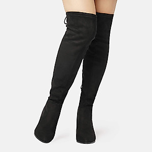 DREAM PAIRS Women's Black Thigh High Boots Over The Knee Stretch Suede Cute Block Heel Fashion Long Boots Size 8.5 M US Gracie-2