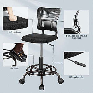 PALONE Bar Stools Adjustable Barstools Modern Design Counter Height Bar Stools with Backrest 360°Swivel Stools for Kitchen Counter with 5 Rollers Set of 2 Black