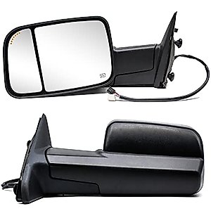 Adanz Towing Mirrors fit for 2009-2018 Dodge Ram 1500 2500 3500 Pickup Truck Power Heated Temperature Sensor Arrow Signal on Glass Puddle Lamp Foldaway
