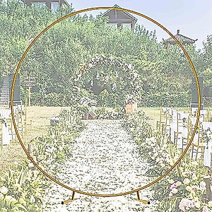 Round Wedding Arch with Bases, Metal Garden Arch, Heavy Duty Backdrop Stand Frame, Garden Decoration Rose Trellis Pergola, Great for Wedding Party Decoration,Gold,1m