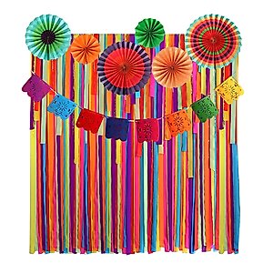 Fiesta Party Decorations with Paper Fans, Mexican Fiesta Cinco De Mayo Streamer Picado Banner Backdrop for Fiesta Taco Party Wedding Bridal Baby Shower Birthday Party Supplies
