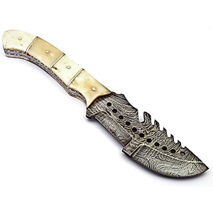 Skokie Knives Custom Hand Made Damascus Steel Hunting Tracker Knife Handle Camel Bone With Brass Spacer (Tracker W)