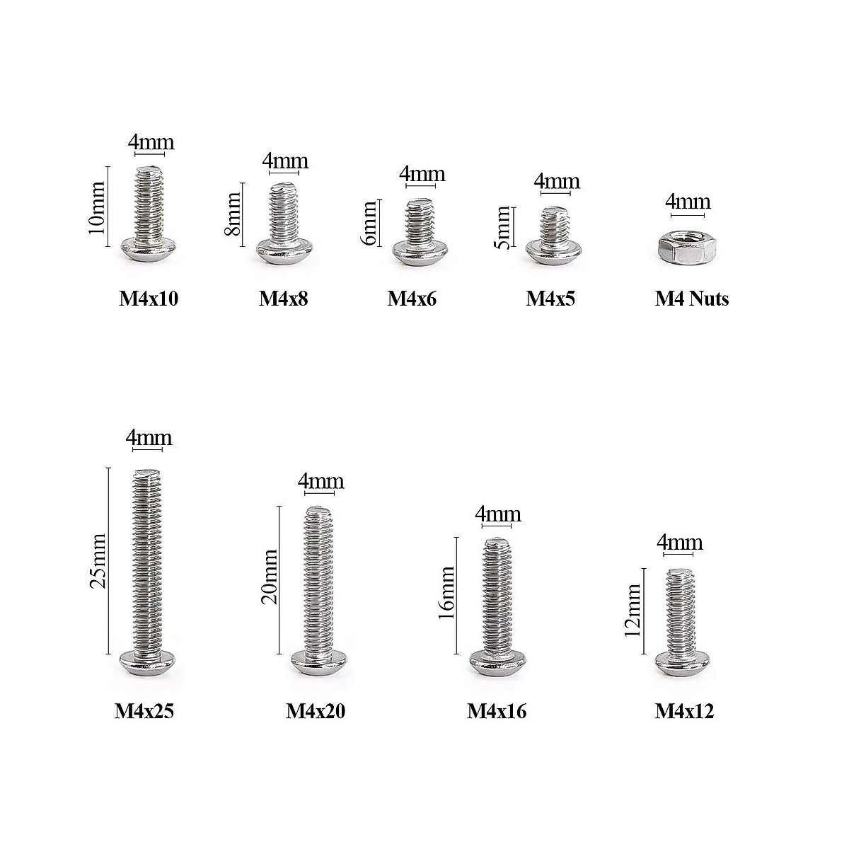 Sutemribor 240 Pieces M4 Stainless Steel Button Head Hex Socket Head Cap Bolts Screws Nuts Assortment Kit + Wrench