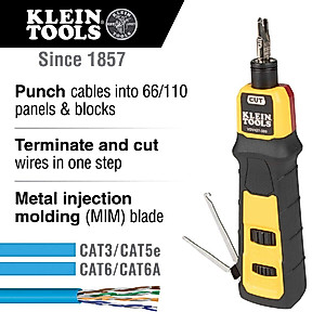 Klein Tools VDV427-300 Impact Punchdown Tool, 66/110 Blade & 21010-6-SEN Free-Fall Snip, Scraper, File, Serrated Blades