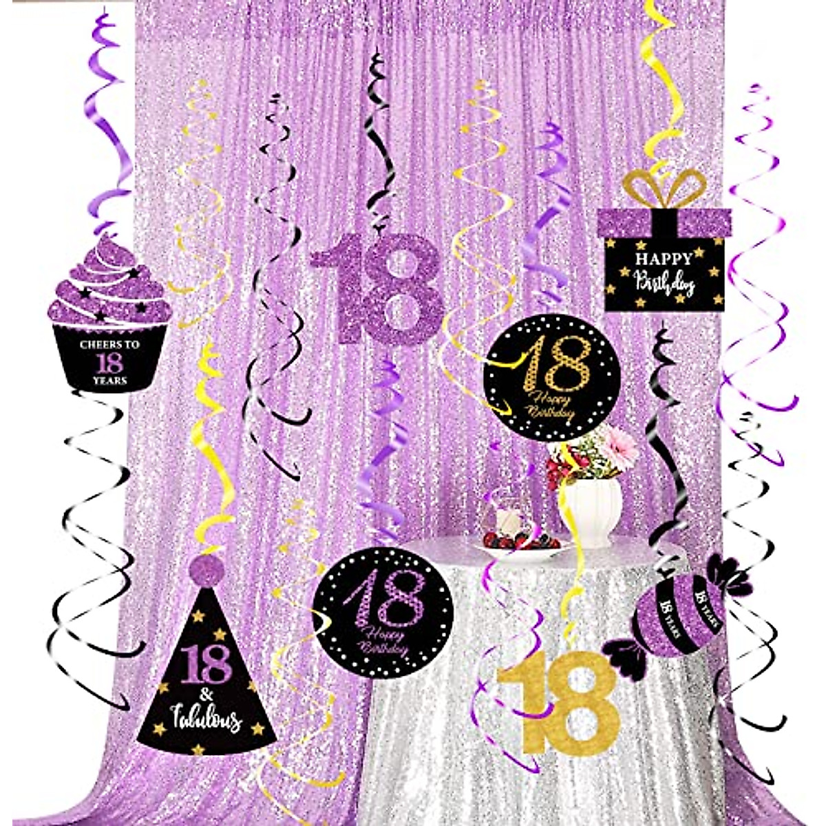 18th Birthday Decorations for Girls Purple Black Gold Girl 18th Birthday Party Hanging Decor/Purple Gold Black Foil Hanging Swirls Girl 18th Birthday Party Decoration Swirls