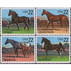 AMERICAN HORSES #2158a Block of 4 x 22Ã‚¢ US Postage Stamps by U.S. Mail