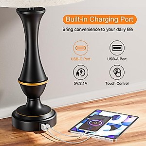 Upgraded Touch Lamps for Bedrooms Set of 2 - Nightstand Table Lamp with USB C+A, 3 Way Dimmable Bedside Lamps for Living Room End Tables, Farmhouse BedroomLamp1 Night Stand Lamps for Office
