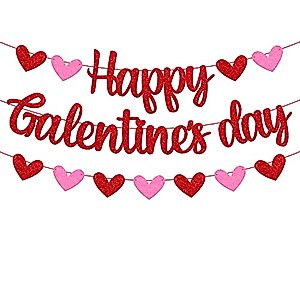 Happy Galentine's Day Banner for Ladies Girls Valentine's Day Celebration Party Supplies Romantic Heart Love Be My Galentine Theme Garland Sparkle Glitter Party Decorations