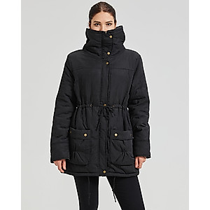 MEWOW Women's Winter Mid Length Thick Warm Faux Lamb Wool Lined Jacket Coat (XL, Black)