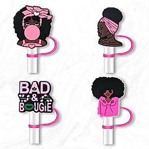 8Pcs Pink Girl Straw Cover for Tumbler Cap, Silicone Straw Topper, 10mm Drinking Straw Tip Covers for Accessories (Pink Girl)