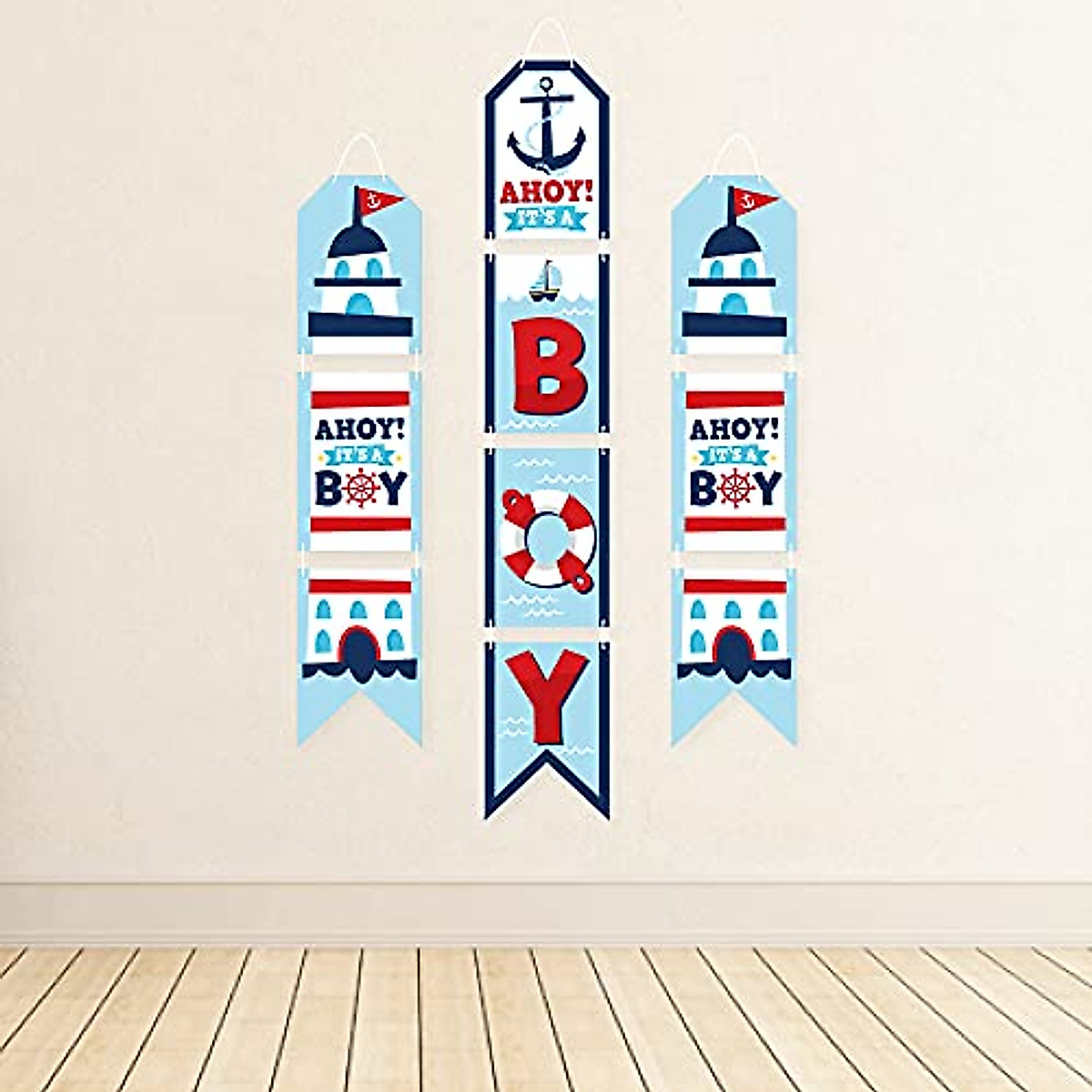 Big Dot of Happiness Ahoy It’s a Boy - Hanging Vertical Paper Door Banners - Nautical Baby Shower Wall Decoration Kit - Indoor Door Decor