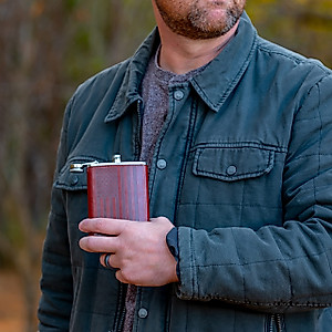 Maxam Stainless Steel Flask With Leather Embossed Flag Wrap, Lightweight Drinking Hip Flask with a Screw-On, Leak Proof Lid and Funnel, 8 Ounce Capacity