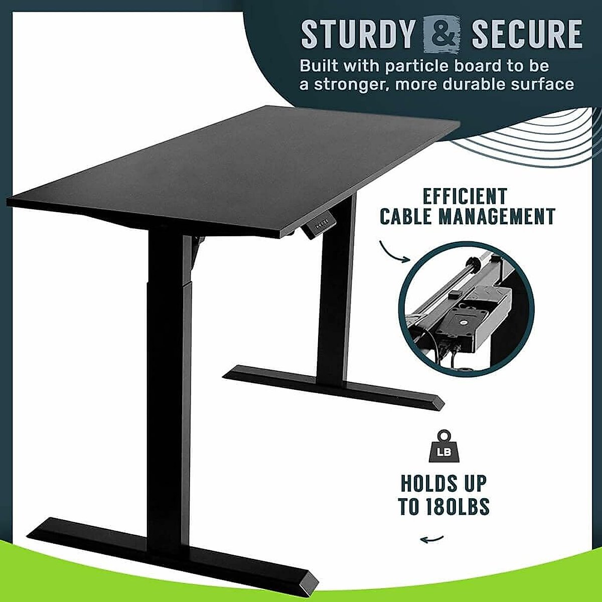 TechOrbits Electric Standing Desk Tabletop - 47 Inch Motorized Workstation Two Leg Frame Stand Up Desk with Memory Settings and Telescopic Sit-Stand Height Adjustment Black