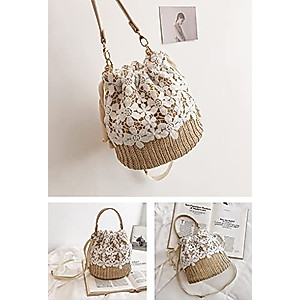 Straw Bag Beach Bag Small Tote Bag Shoulder Bag Flower Lace Handbag Satchel Crossbody Bag Purses 2023