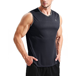 NELEUS Men's 3 Pack Running Tank Tops V Neck Sleeveless Athletic Shirts,5122,Black/Grey/White,S