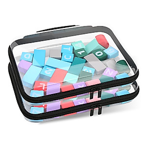 QAVABIN Clear Hard Zipper Pouch, Bliss Zippered Storage Bins, Waterproof PVC Shell Travelling Bags, Storage for Board Games, Building Blocks, Puzzles, Kids Books with Handle, Plastic Organizing, 2Pc