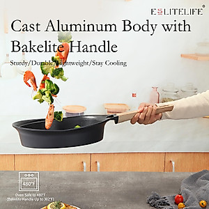 ESLITE LIFE Nonstick Deep Frying Pan Skillet, Healthy Granite Coating Egg Omelette Pan Stone Cookware Chef's Pan, PFOA Free(Black, 8 Inch)