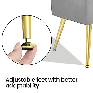 Yaheetech Modern Ottoman Bench Velvet Bench Upholstered Footrest with Gold Metal Legs and Padded Seat Gray
