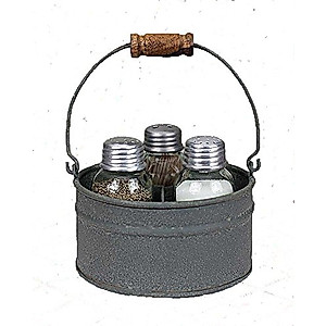 CTW Home Collection Primitive Industrial Galvanized Bucket Mason JAR Salt Pepper & Tooth Pick Caddy