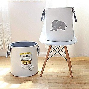 Storage Baskets,Cotton Foldable Round Home Organizer Bin for Baby Nursery,Toys,Laundry,Baby Clothing,Gift Baskets(Elephant)