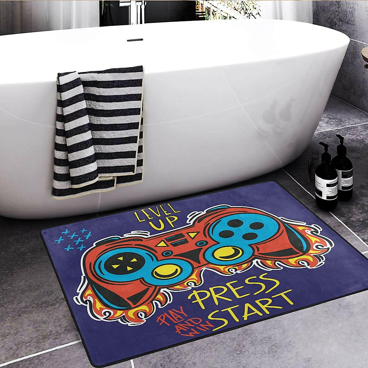 Gamer Joystick Area Rug 4x6 Cool Gamepad Non Slip Large Rugs for Living Room Bedroom Absorbent Washable Carpet with Rubber Backing Indoor Outdoor for Dorm Backyard Patio