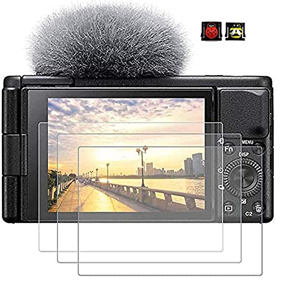 PCTC Tempered Glass Screen Protector Compatible for Sony ZV-E10 ZV-1 ZV-1M2 ZV1M2 ZVE10 ZV1 ZV-1F ZV1F Cover (3 Pack),0.3mm 9H Hardness Tempered Glass Flim Against- Scrach/Fingerprint/Water