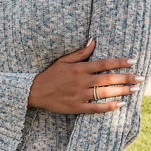 BLOSSOM & HUE Turquoise Ring Stacker Set | Size 7 | Two Tone CZ & Enamel Stacking Band | Set of 2 |Stackable Half Eternity