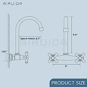 Airuida Antique Brass Wall Mount Kitchen Sink Faucet, Wall Mounted 8 Inches Center Faucet, Wall Mounted Commercial Kitchen Faucet, 360 Degree Swivel Spout Mixer Commercial Tap with Female Thread