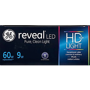 GE Lighting Reveal LED Light Bulbs, 9 Watt (60 Watt Equivalent) HD+ Light, Standard Bulb Shape, Medium Base, Dimmable (2 Pack), White