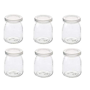 Dailydanny 6 Pcs Yogurt Pudding Jars Bottles With Plastic Lids Ideal for Jam, Honey, Wedding Favors, Shower Favors, Baby Foods (7 oz (200ml))