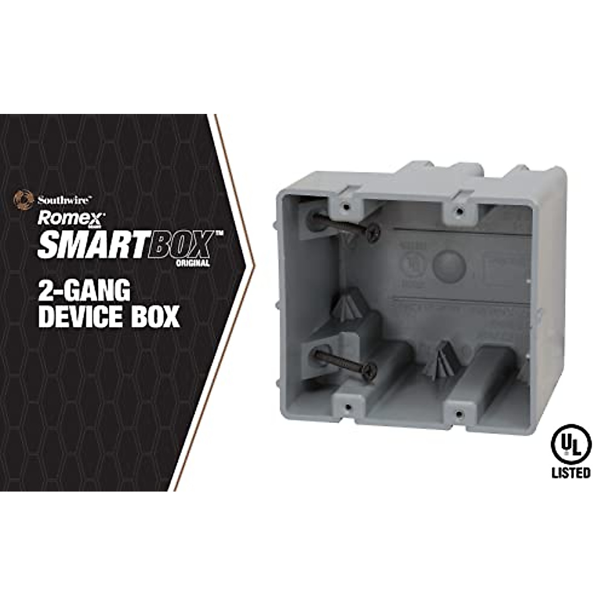 Southwire MSB2G Two Device Adjustable Depth, Heavy Duty 42lb. Mounting Screws Included 2-GANG PVC ELECTRICAL BOX, Gray