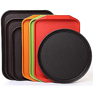 Yesland 6 Pack Restaurant Serving Trays, 11 Inch Non-Slip Tray Ottoman Tray, Plastic Coffee Table Circle Tray with Raised Edges for Breakfast, Drinks, Snack for Coffee Table, Dining Table, Black