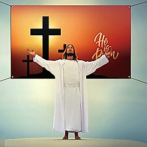 Pudodo He is Risen Backdrop Banner Easter Christian Cross Religious Holiday Party Photography Background Wall Decoration