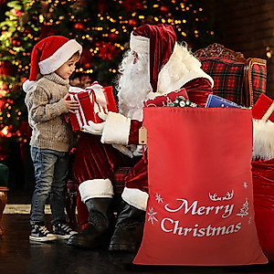 HRX Package Large Cotton Christmas Bag, 32x28 inch Fabric Drawstring Santa Sack, Reusable Cloth Wrapping Bag with Gift Tag for Xmas Presents