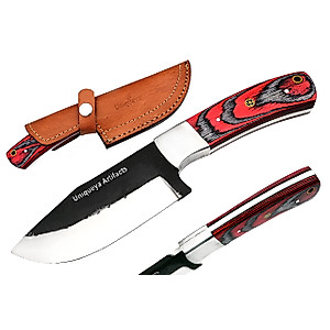 Fixed Blade Knife with Sheath, 9'' Full Tang Hunting Knife with High Carbon Steel Blade, Non-Slip Color Wood Handle, Lanyard Hole, Camping Knife for Hiking, Outdoor, Hunting, Survival, Camping